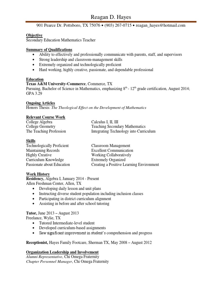 Reagan Hayes - Resume | PDF | Tutor | Curriculum