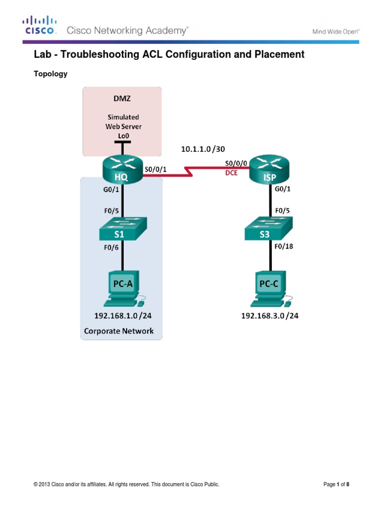 9.4.2.7 Lab - Troubleshooting ACL Configuration and Placement | Download Free PDF | Ip Address ...