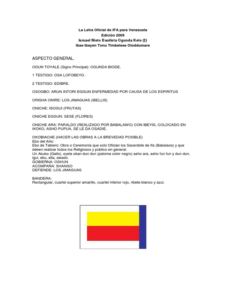 Letra Ifa Venezuela 2009: Ogunda Biode | PDF | Religión y creencia ...