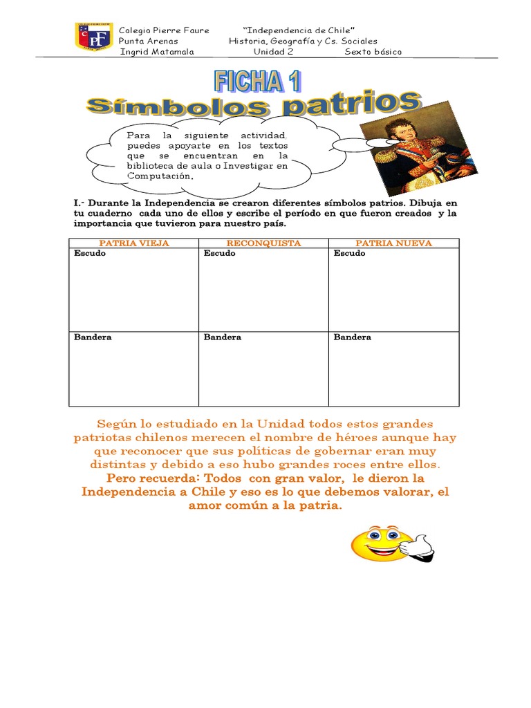 Ficha 6° Simbolos Patrios | PDF | Ciencias sociales | Historia