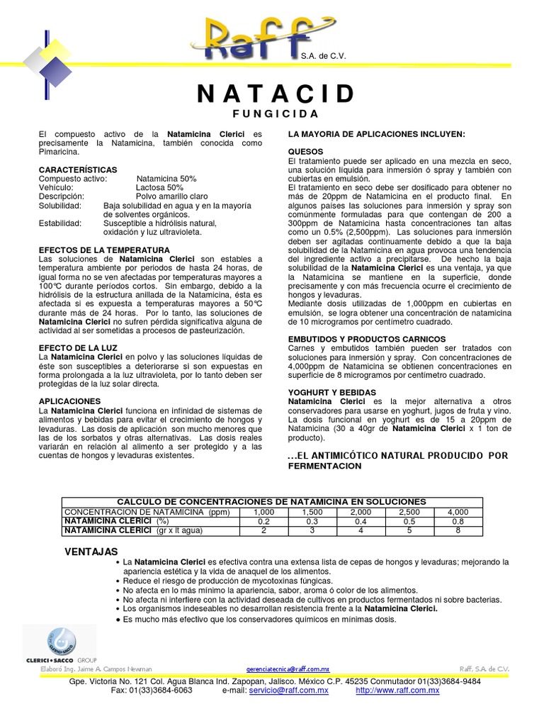 Características y aplicaciones de la Natamicina Clerici como fungicida ...