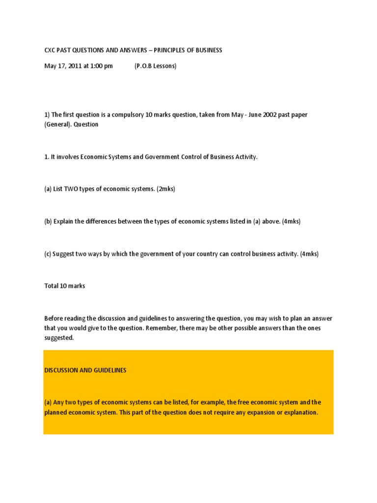CXC Past Questions and Answers P o B | PDF | Balance Of Trade | Current ...