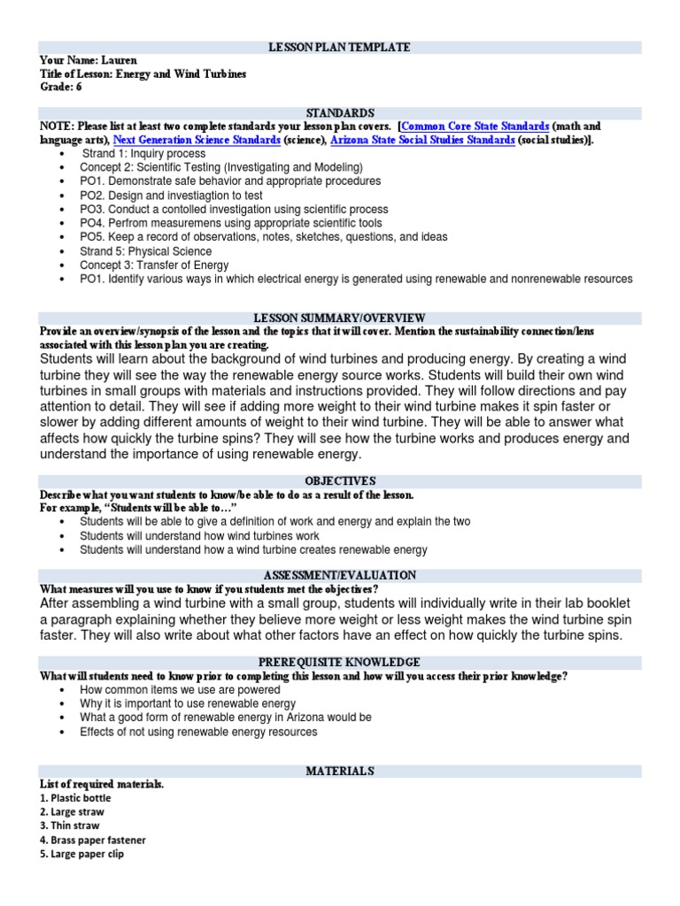 Wind Turbine Lesson | PDF | Renewable Resources | Renewable Energy