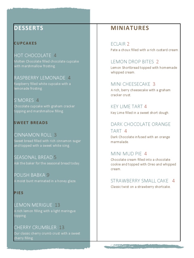 Restaurant Dessert Menu 2023 | PDF