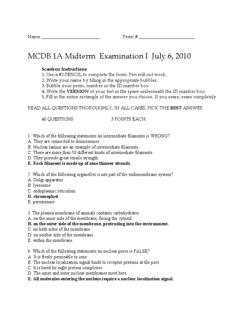 MCDB !B Midterm 1 Key | PDF | Meiosis | Cell (Biology)