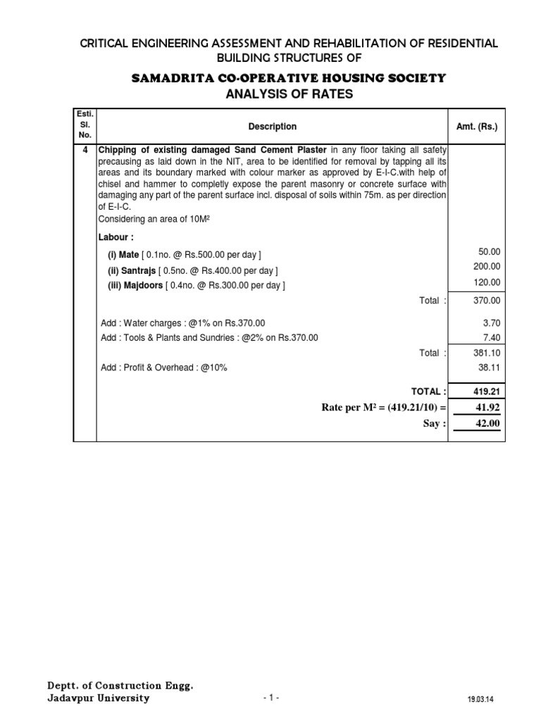 Rate Analysis | PDF | Scaffolding | Concrete