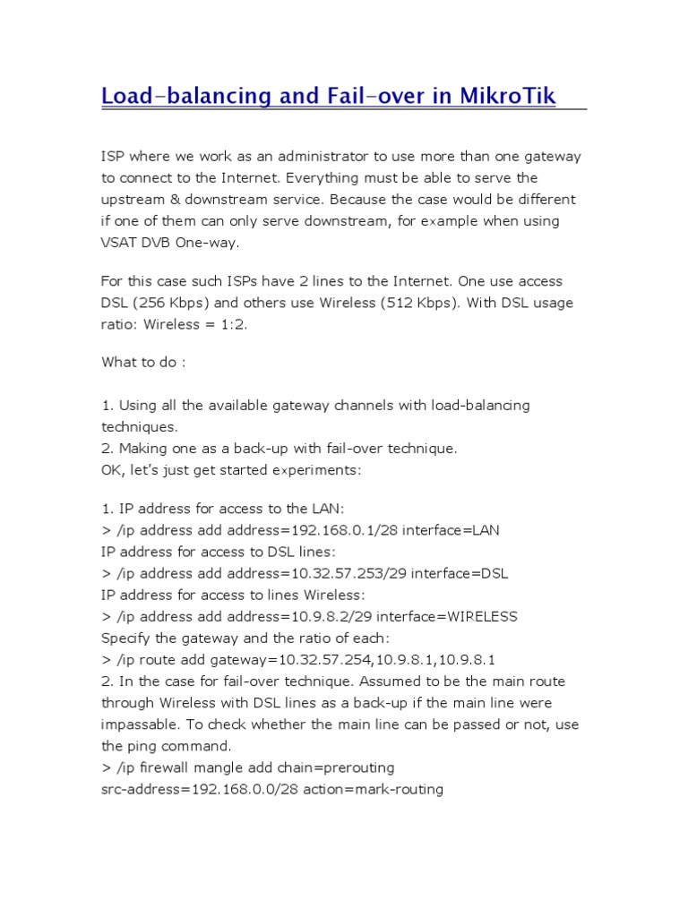 Load-Balancing and Fail-Over in MikroTik | PDF