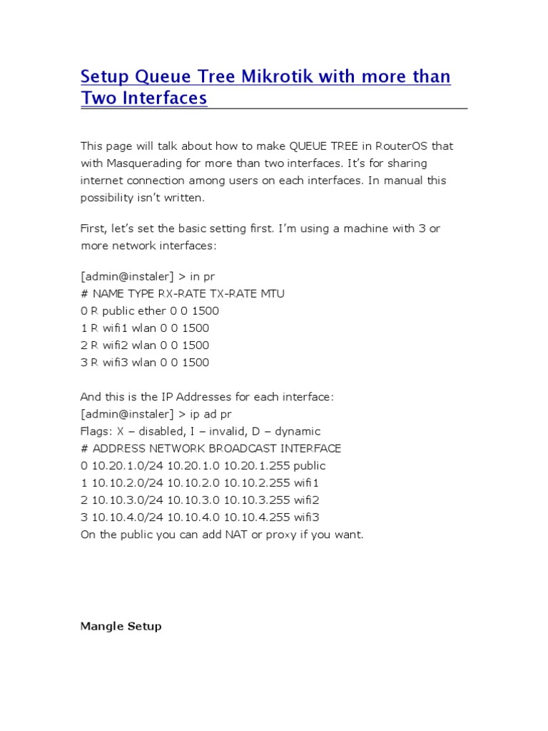 Setup Queue Tree Mikrotik With More Than Two Interfaces | PDF | Ip Address | Data Transmission