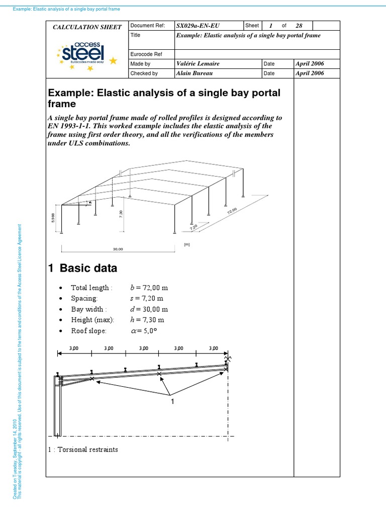 Example Elastic Analysis of A Single Bay Portal Frame | PDF