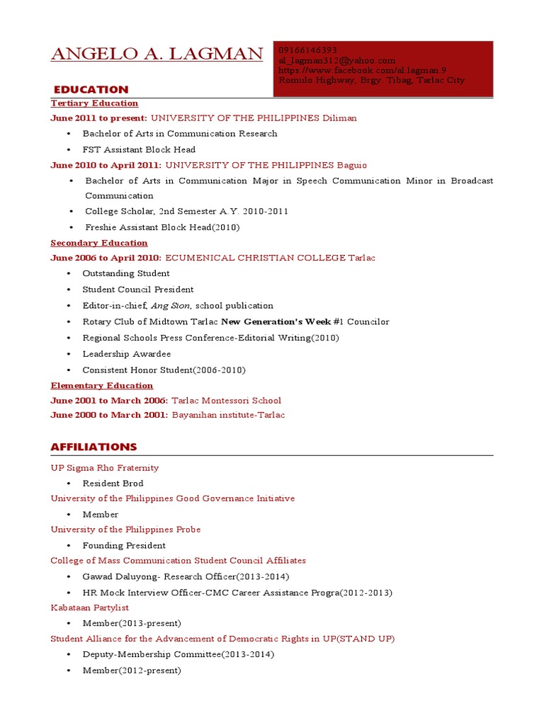 Resume-Lagman, Angelo A | PDF | Social Science