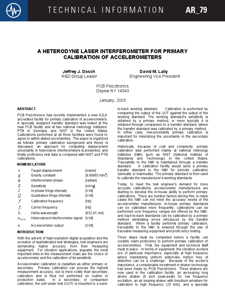 AR #79 A Heterodyne Laser Interferometer For Primary Calibration of Accelerometers | PDF ...