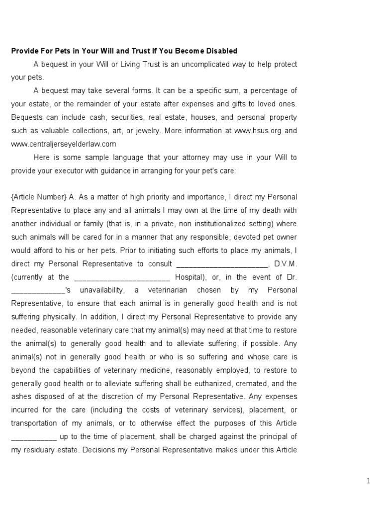 Pets in Wills | PDF | Pet | Power Of Attorney