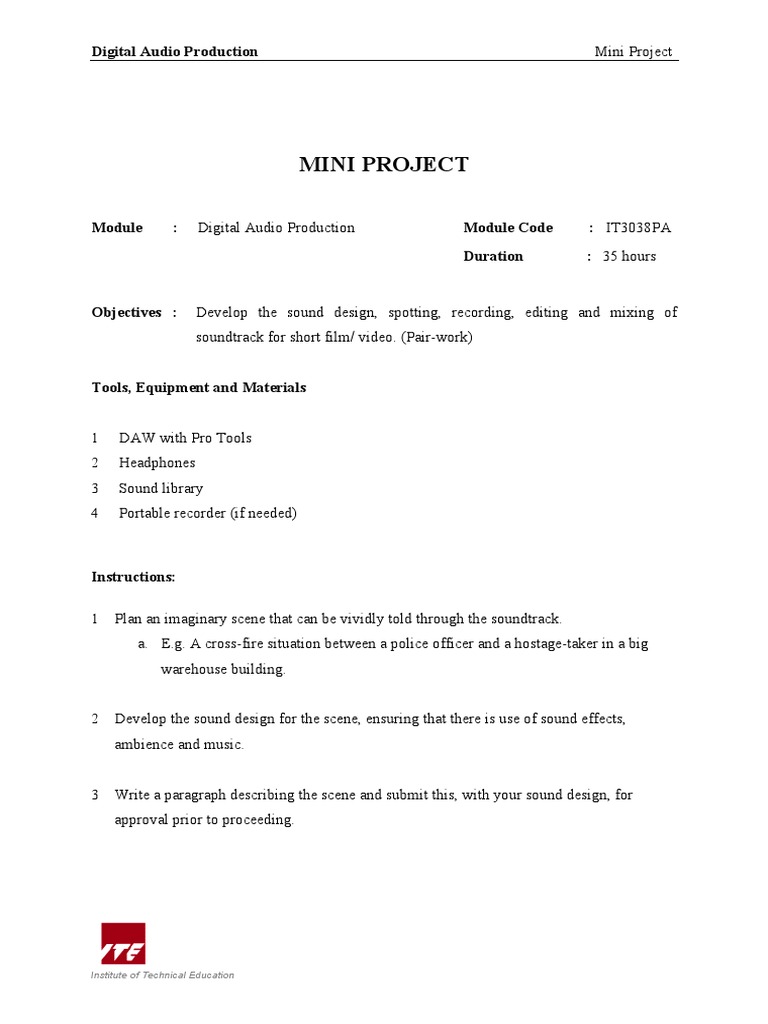 Digital Audio Production Mini Project Guide | PDF