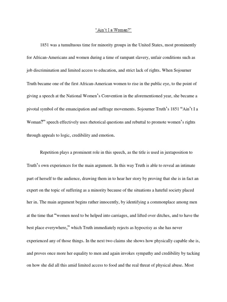 Sojourner Truth's "Ain't I a Woman?" Analysis | PDF | Truth | Argument
