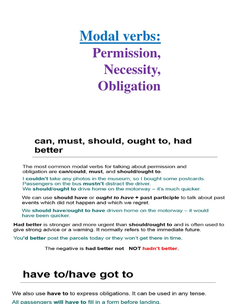 Modal Verbs: Obligation, Necessity and Permission | PDF
