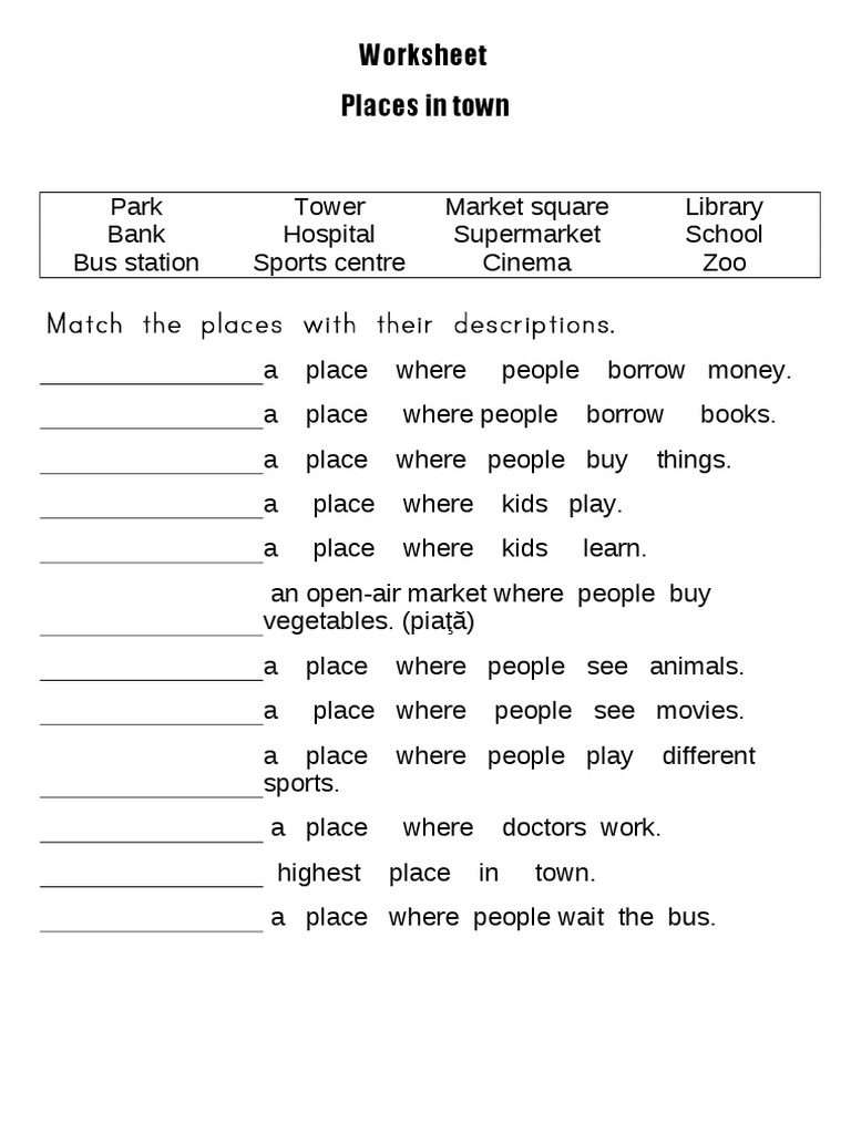 Worksheet Places in Town | PDF