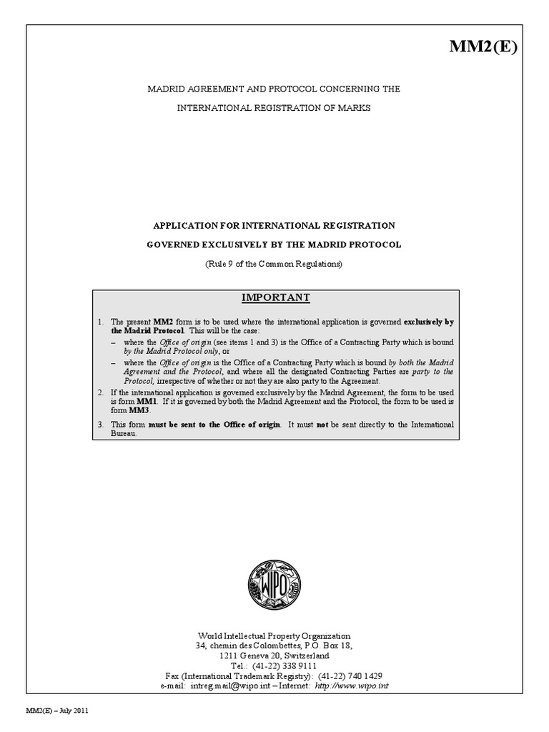 f5f38034 Madrid Protocol Application Form MM2 Editable | PDF | Patent ...