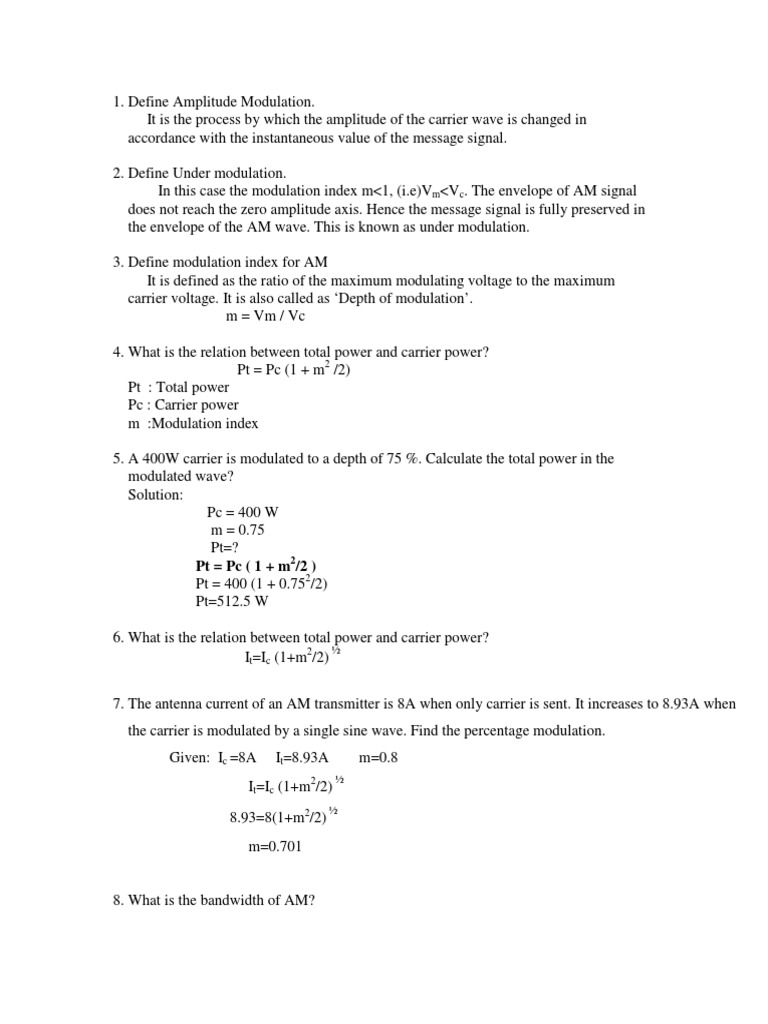 Analog And Digital Communication Important Questions Answers Pdf Frequency Modulation