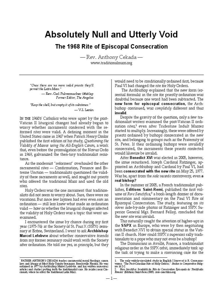 Validity of Episcopal Consecration Rites | PDF | Baptism | Catholic Church