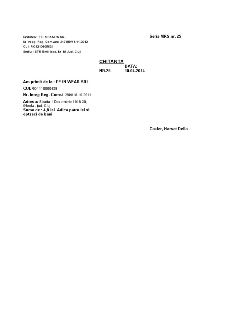 Model Chitanta Word | PDF