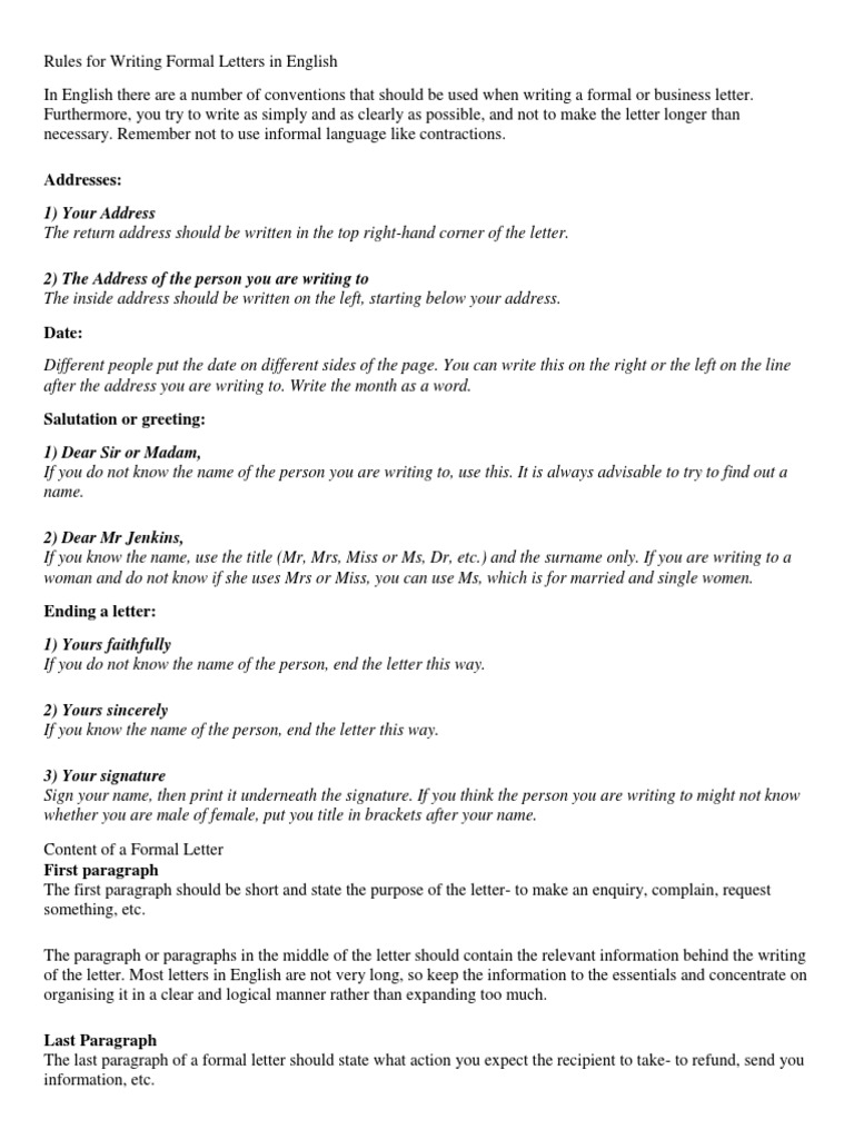Rules For Writing Formal Letters in English | PDF