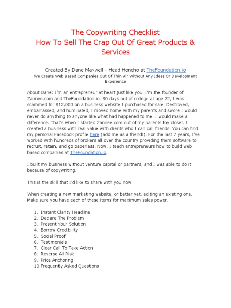 Copywriting Checklist | PDF | Entrepreneurship | Email
