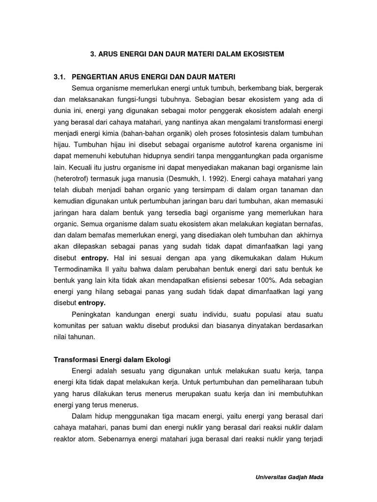 Arus Energi Dan Daur Materi Dalam Ekosistem | PDF