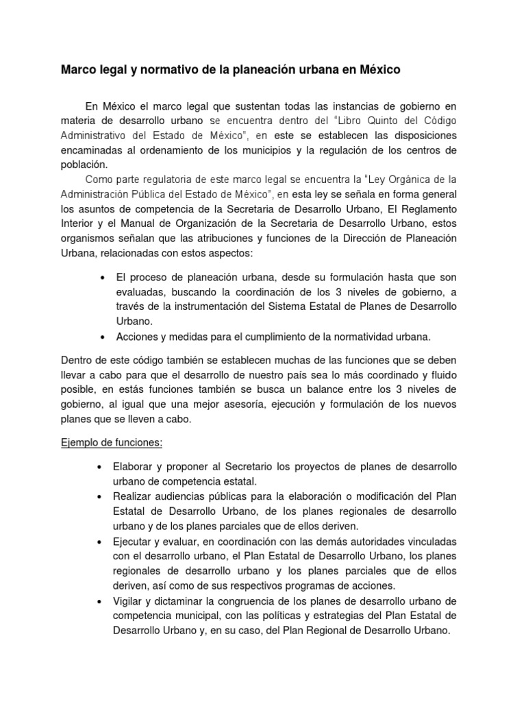 Marco legal y normativo de la planeación urbana en el estado de México: Un análisis comprensivo ...