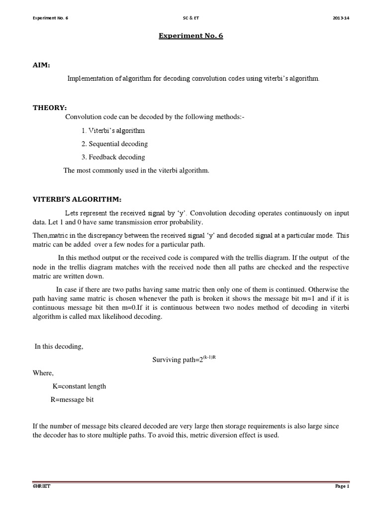 Decoding of Convolution Code | PDF | Mathematical Concepts | Computer ...