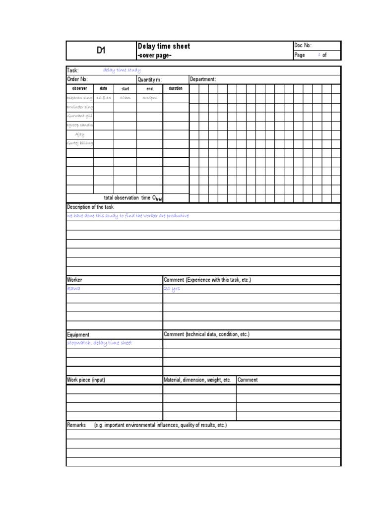 Delay Time Sheet: - Cover Page | PDF | Computing And Information Technology