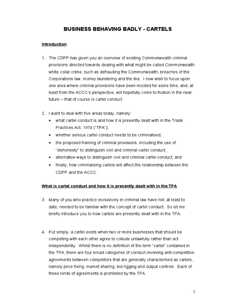 Criminalizing Serious Cartel Conduct: A Case for Stronger Deterrence of ...