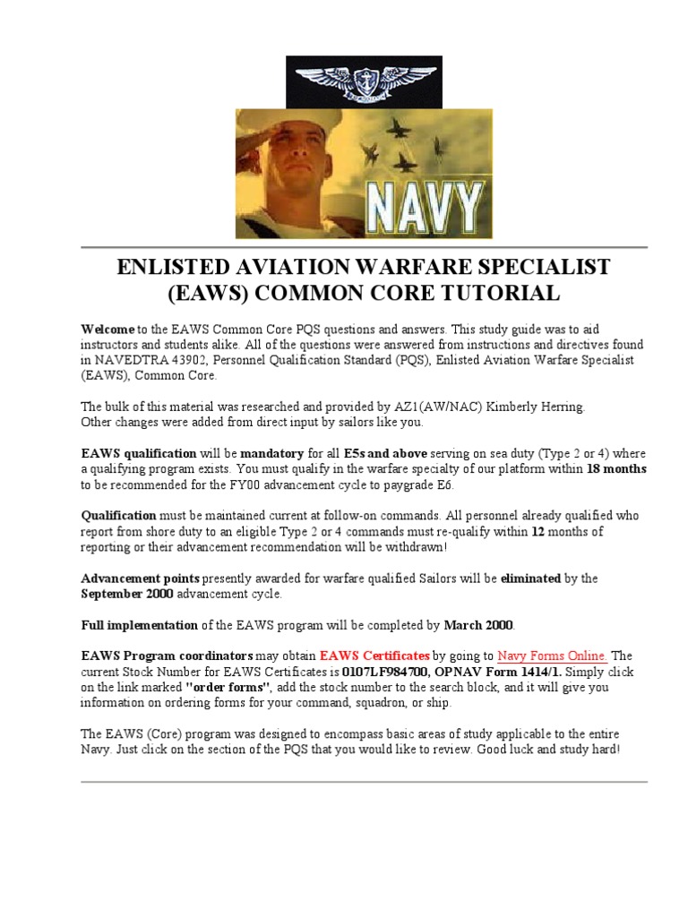 EAWS Common Core Study Guide | PDF | United States Navy | Joint Chiefs ...
