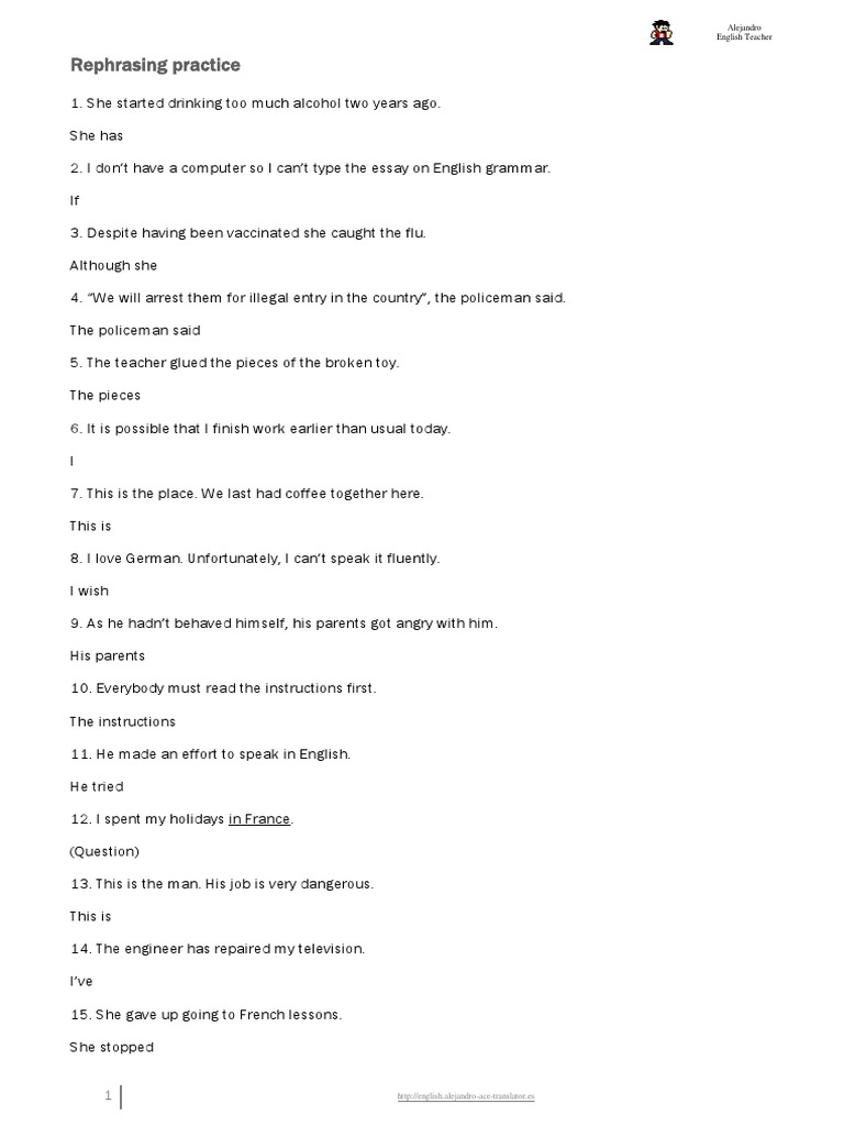 Rephrasing Practice | PDF