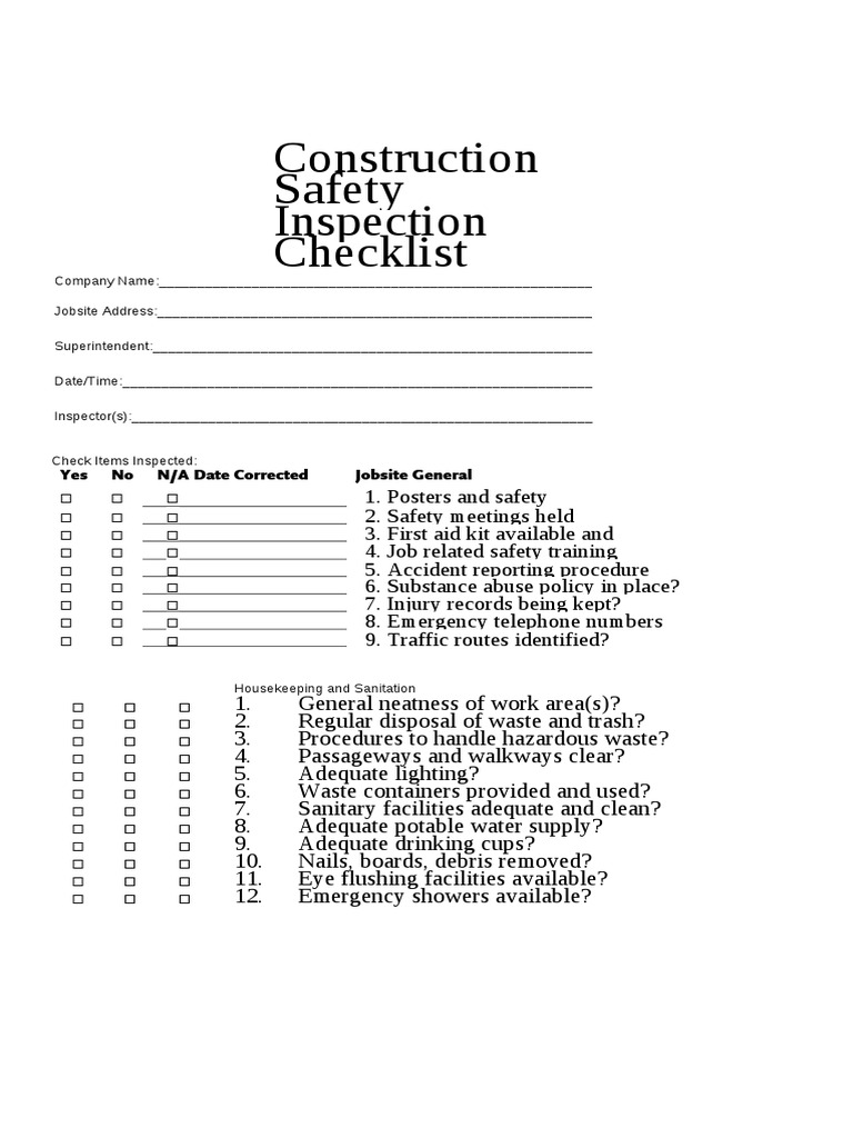 Construction Safety Checklist | PDF | Equipment | Industries