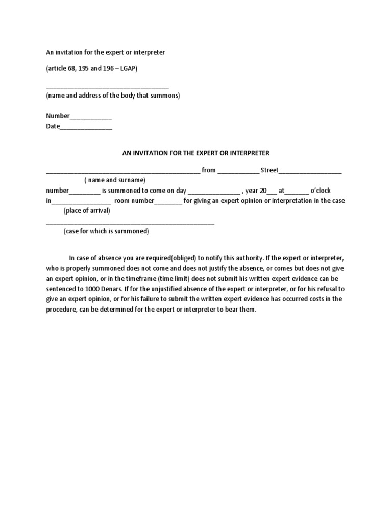 9 Invitation For The Expert or Interpreter | PDF