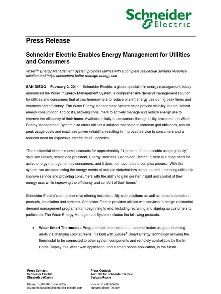 Schneider Electric Wiser Energy MGMT System | PDF | Energy Management ...