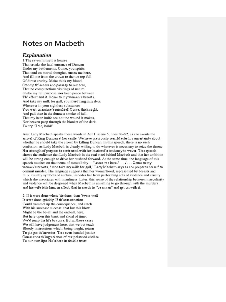 Notes On Macbeth | PDF | Macbeth