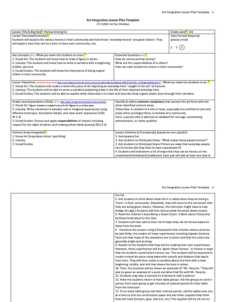 Art Integration Lesson Plan | PDF | Lesson Plan | Citizenship