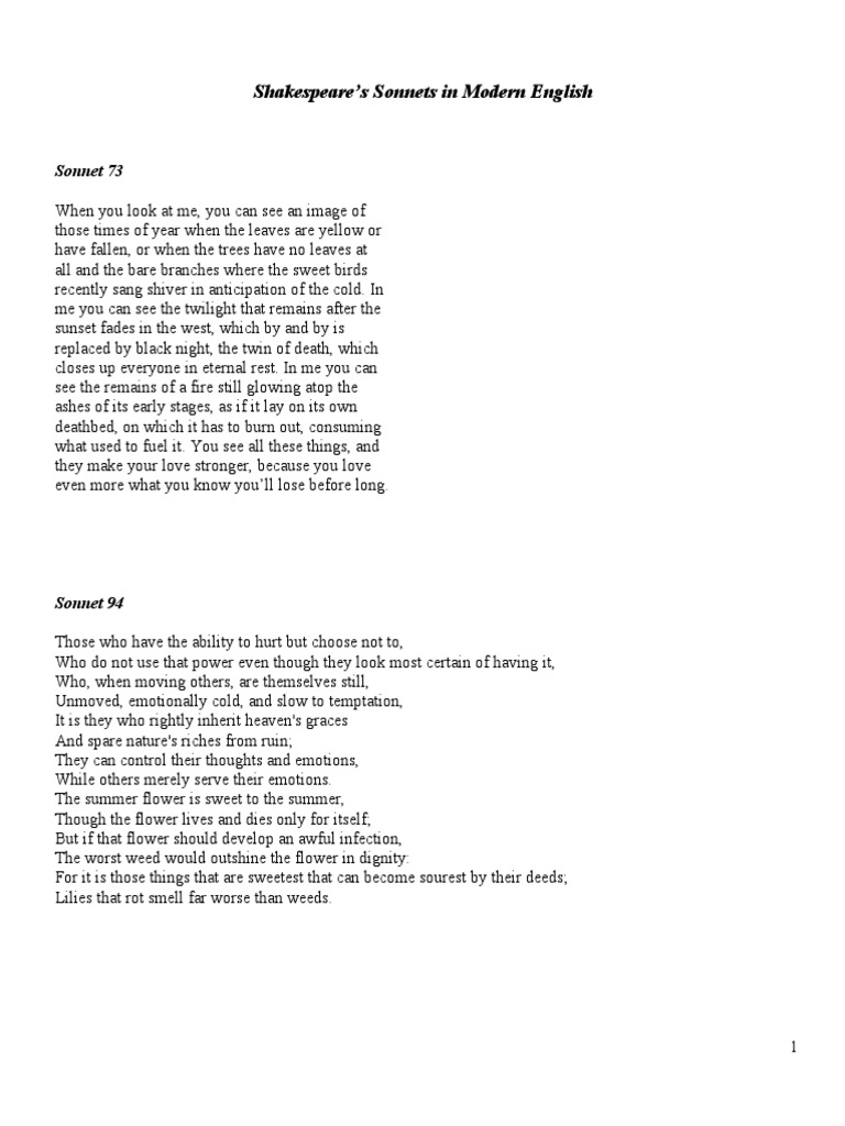 Shakespeare - The Sonnets - Modern Version | PDF | Poetry