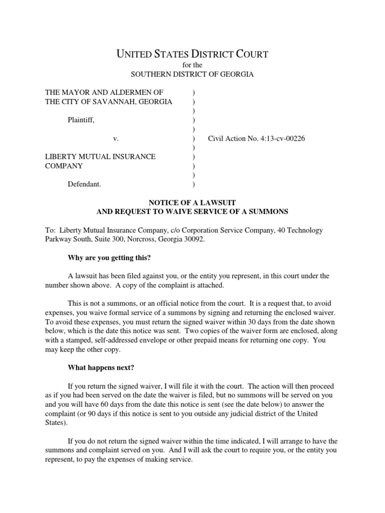 Liberty Mutual Complaint | Service Of Process | Surety Bond