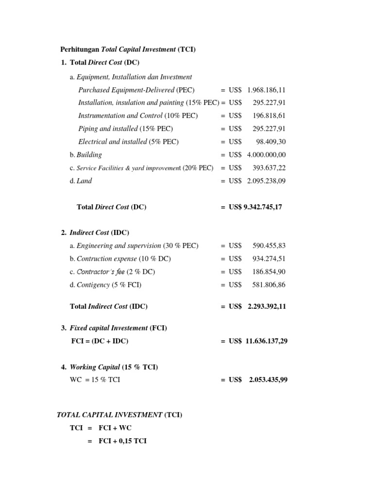 Total Capital Investment Calculation | PDF | Cost Of Goods Sold | Net ...