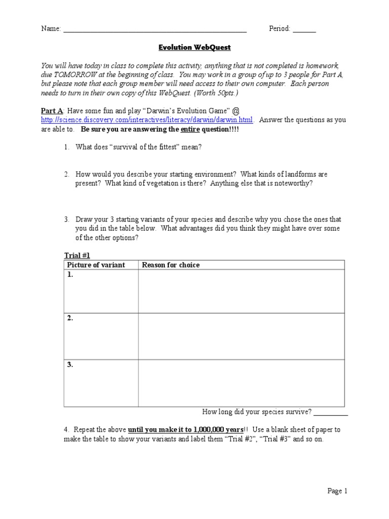 Evolution Webquest | PDF | Biological Concepts | Evolutionary Biology