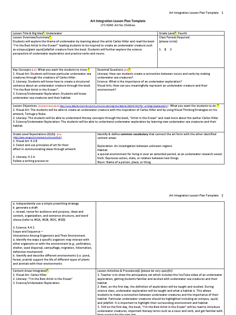 Underwater Art Lesson Plan | PDF | Marine Biology | Lesson Plan