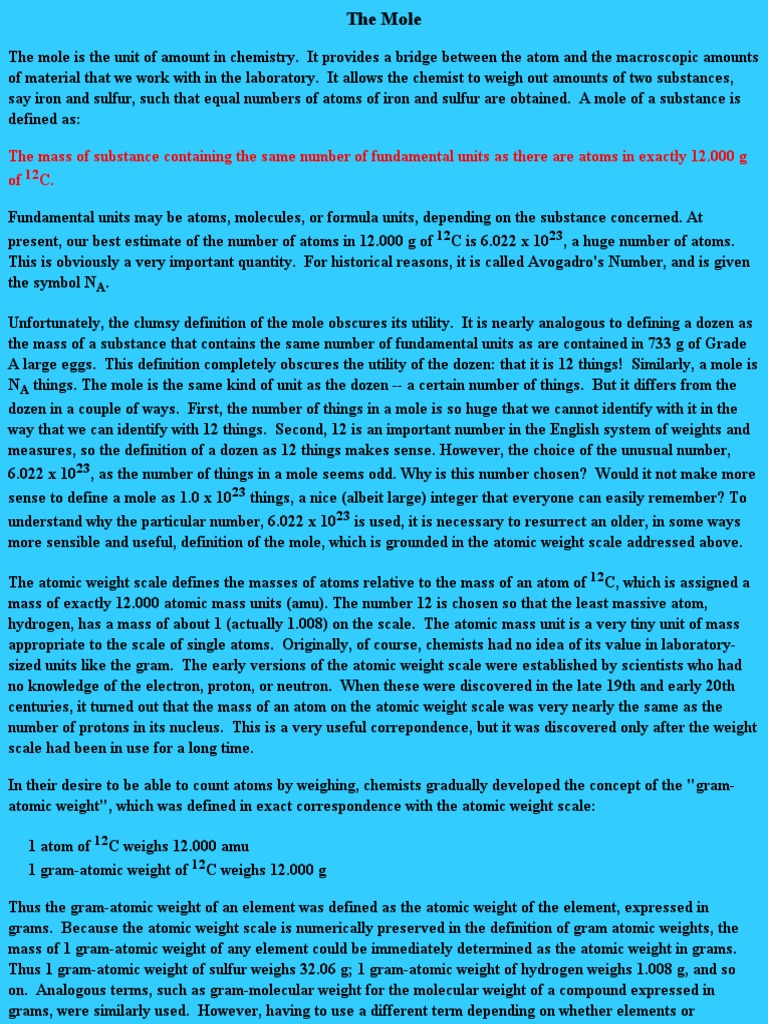 The Mole | PDF | Mole (Unit) | Molecules