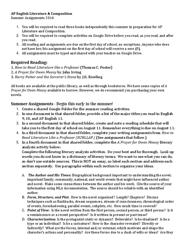Apenglish 12 Summerassignment 2014 | PDF | Narration | Irony