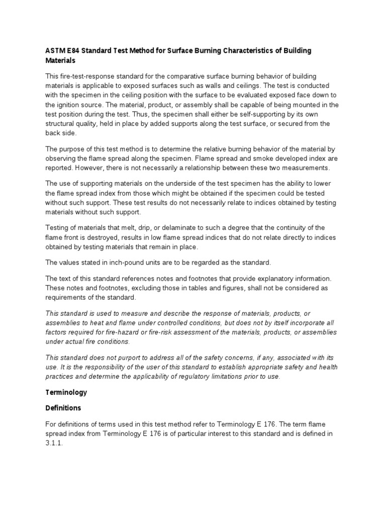 ASTM E84 Standard Test Method For Surface Burning Characteristics of ...