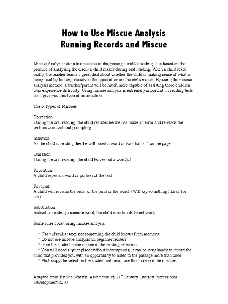 How To Use Miscue Analysis | Reading (Process) | Reading Comprehension