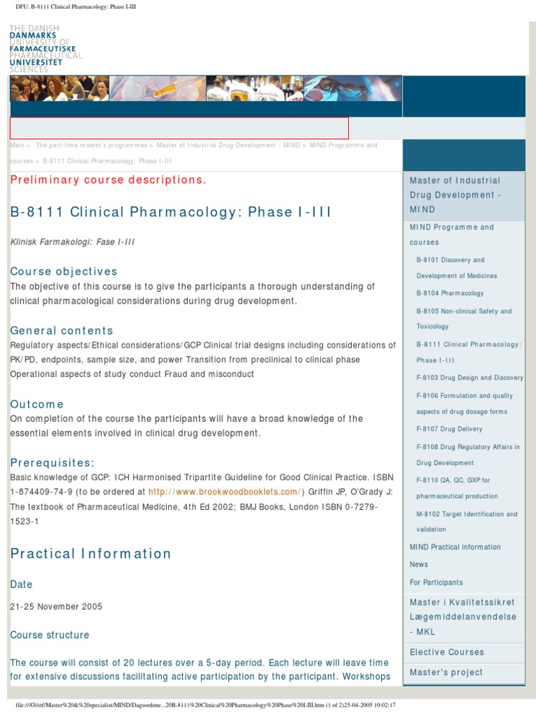 B-8111 Clinical Pharmacology: Phase I-III: Preliminary Course ...