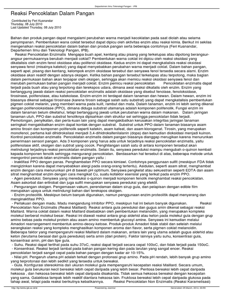 Pencoklatan Pangan: Enzim dan Maillard | PDF