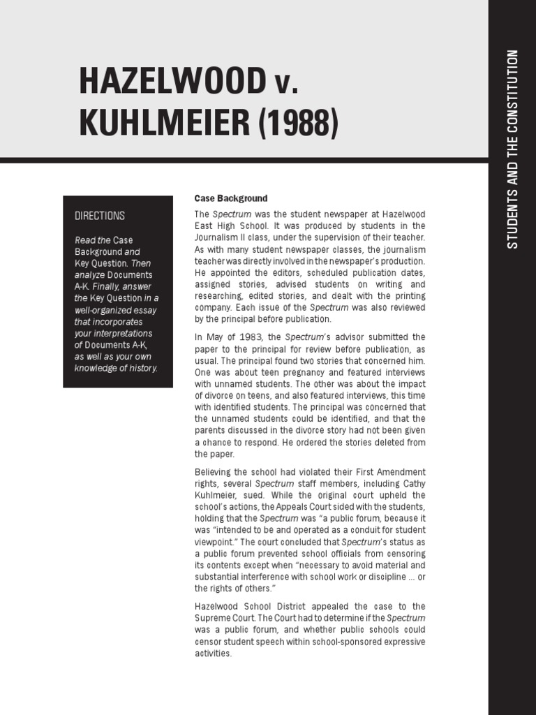 Hazelwood V Kuhlmeier 1988 | PDF | Freedom Of Expression | Social ...